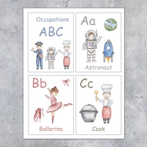OCCUPATIONS Alphabet Flashcards. Watercolor Letter Cards. Kids ...