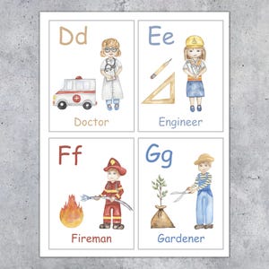 OCCUPATIONS Alphabet Flashcards. Watercolor Letter Cards. Kids ...