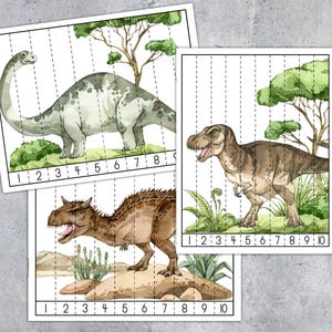 DINOSAUR Number Sequence Puzzles Printable, Montessori Dinosaur ...