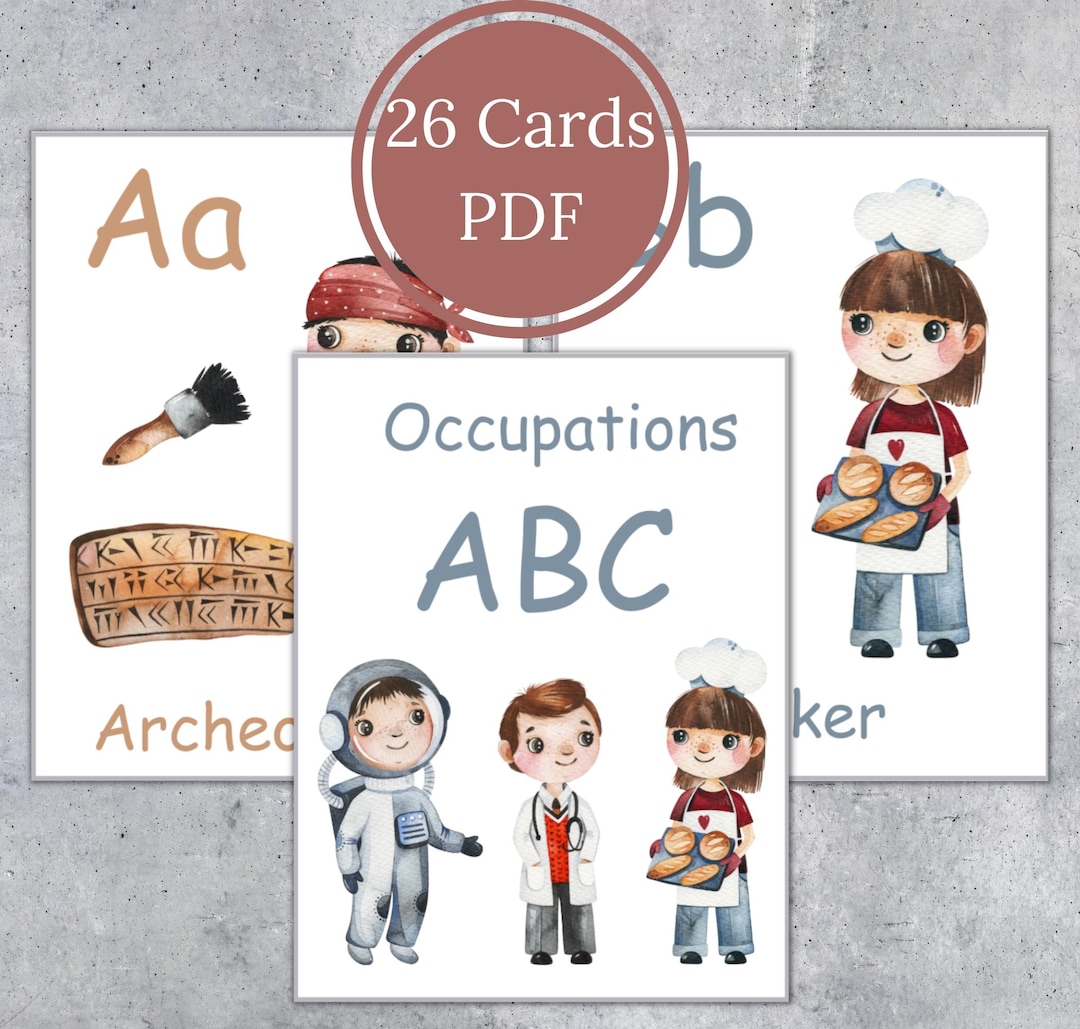 OCCUPATIONS Alphabet Flashcards. Watercolor Letter Cards. Kids ...