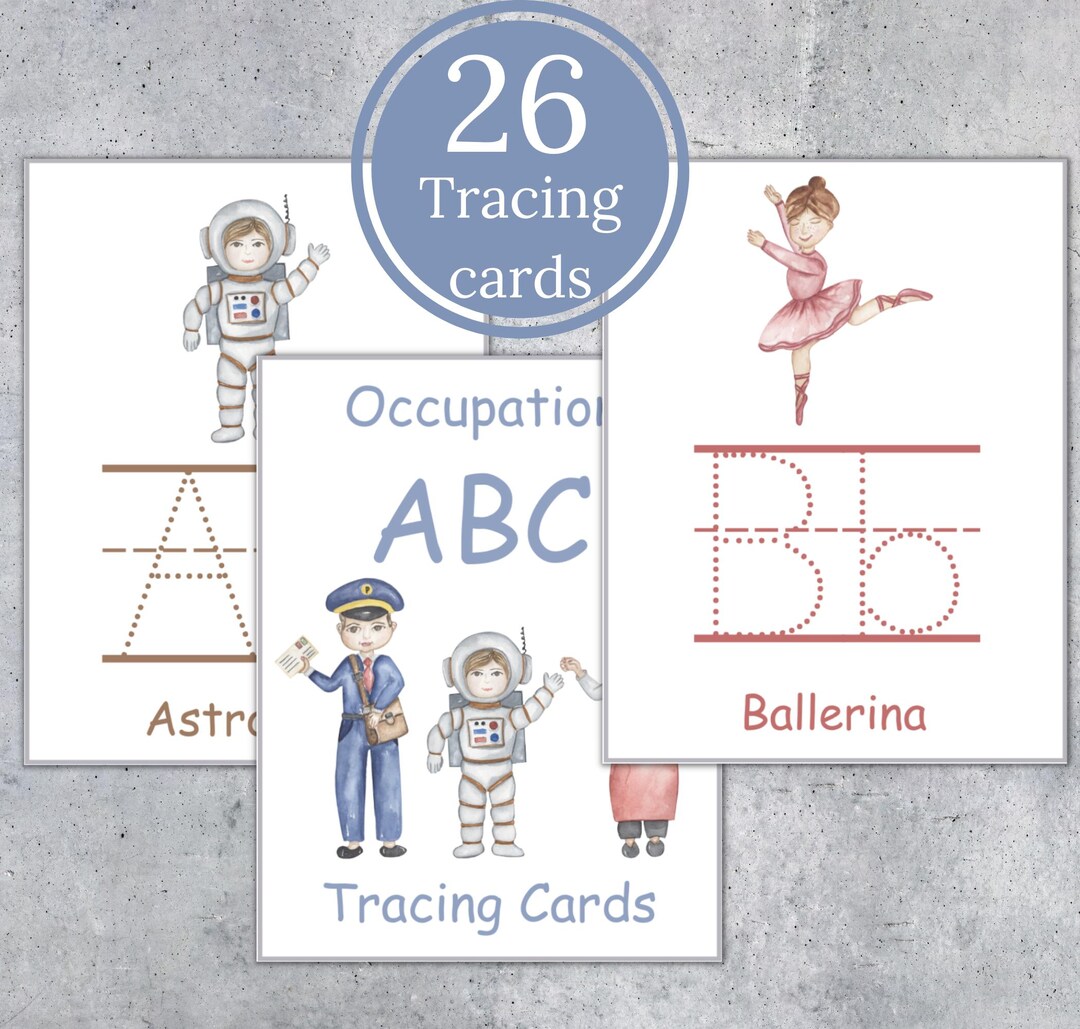 OCCUPATIONS Alphabet Tracing Cards. Watercolor Letter Cards. Kids ...