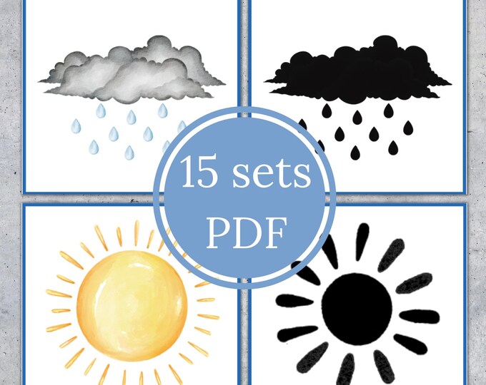 WEATHER Shadow Matching Cards. Toddler Montessori Printable. Instant ...