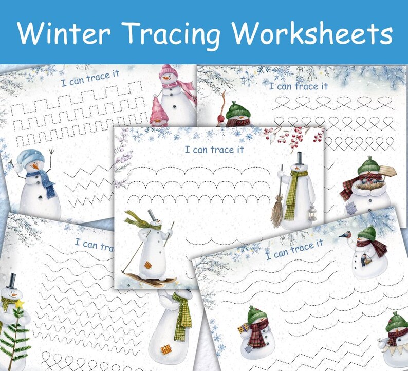 Winter Snowman Tracing Sheets for Kids, Preschool Fine Motor Skills ...