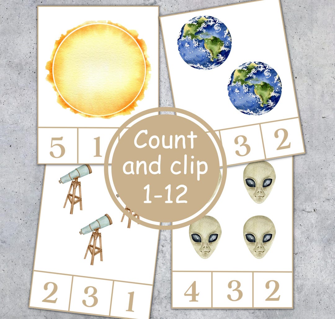 OUTER SPACE Count and Clip Cards, 1 to 12 Counting, Toddler Preschool ...