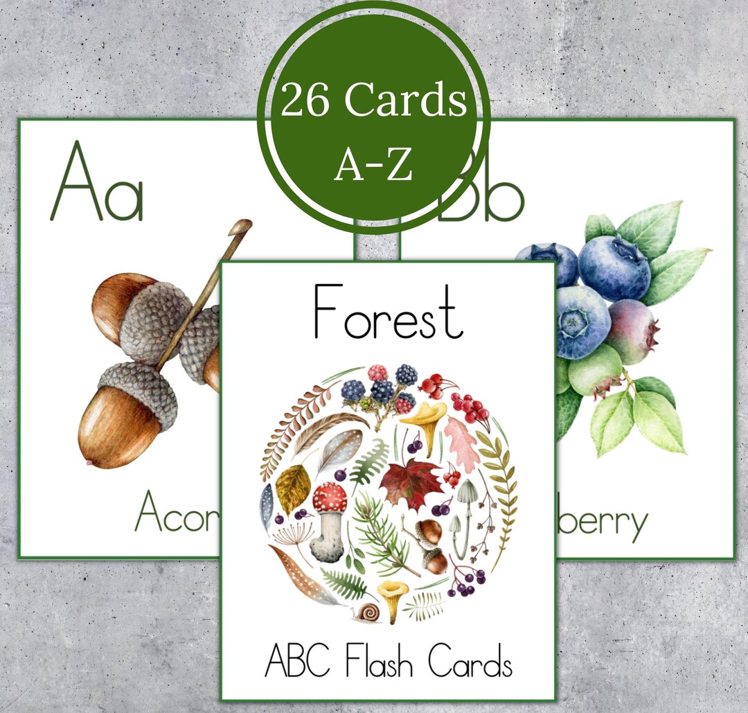 FOREST NATURE Alphabet Flashcards. Watercolor Letter Cards. Kids ...