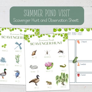 Pond Scavenger Hunt: Observation Activity Pages (printable PDF) - Etsy