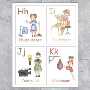 OCCUPATIONS Alphabet Flashcards. Watercolor Letter Cards. Kids ...