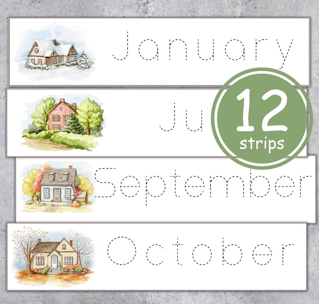 MONTHS Preschool Printable Word Tracing Strips. Kindergarten ...