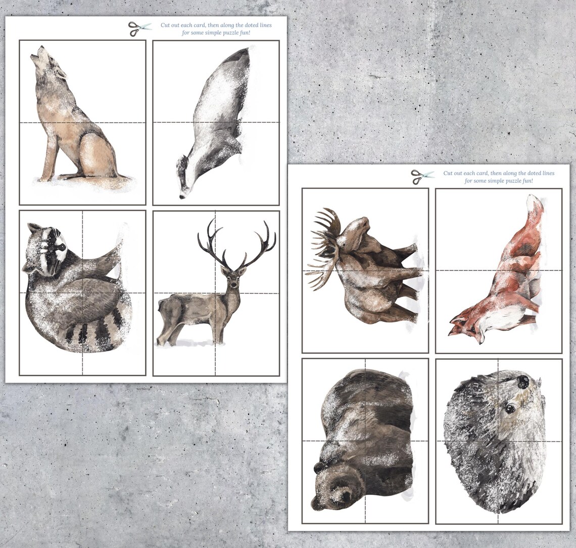 Winter Forest Animals Matching Cards Game, Symmetry Puzzle, Toddler ...