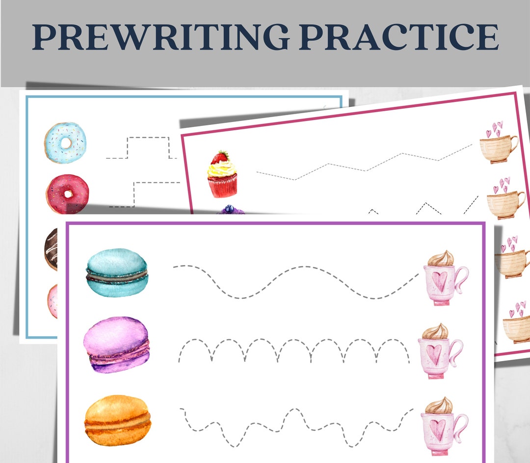 Line Tracing Worksheet: Tea Party Theme, Prewriting Practice (printable ...