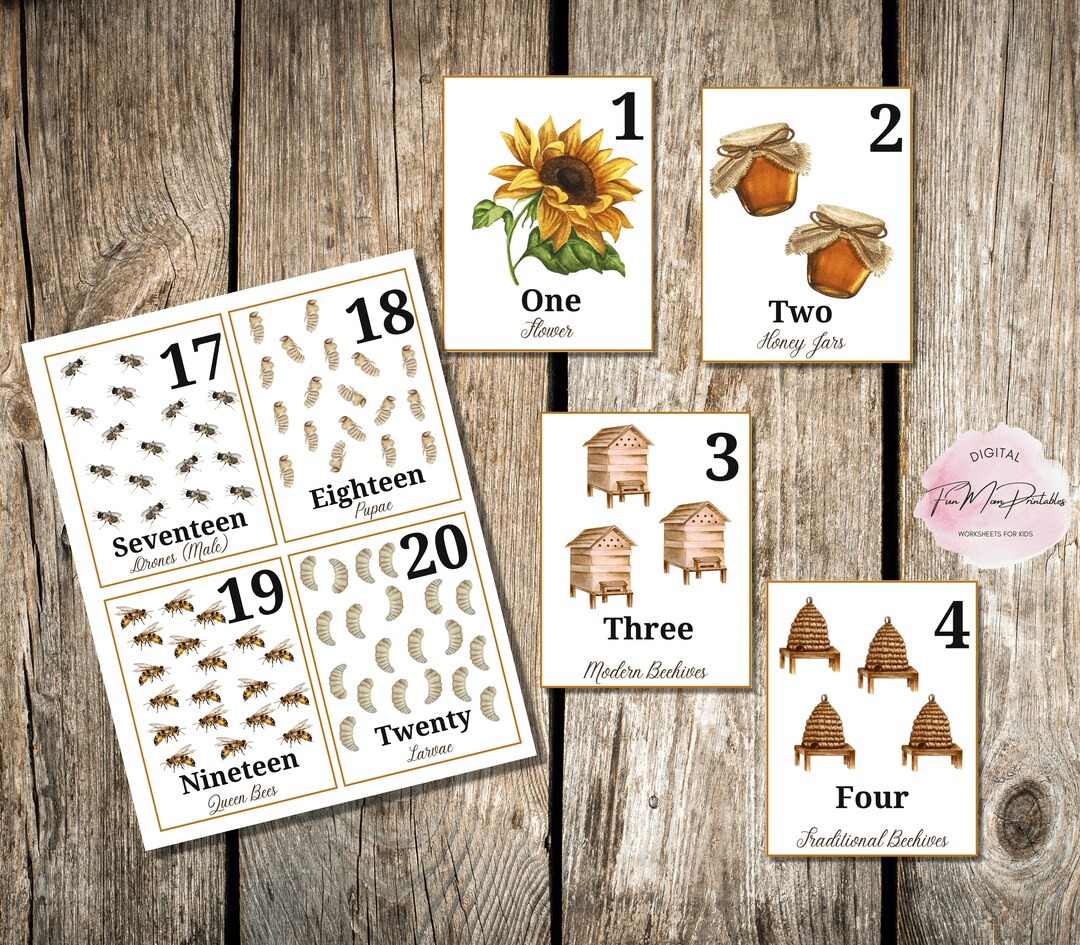 Honey Bees Counting Cards, 1 to 20 Counting Homeschool Printable ...