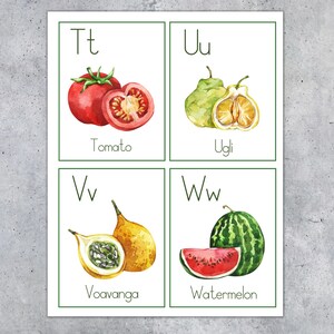 Fruit and Vegetables Alphabet Flashcards. Watercolor Letter Cards. Kids ...