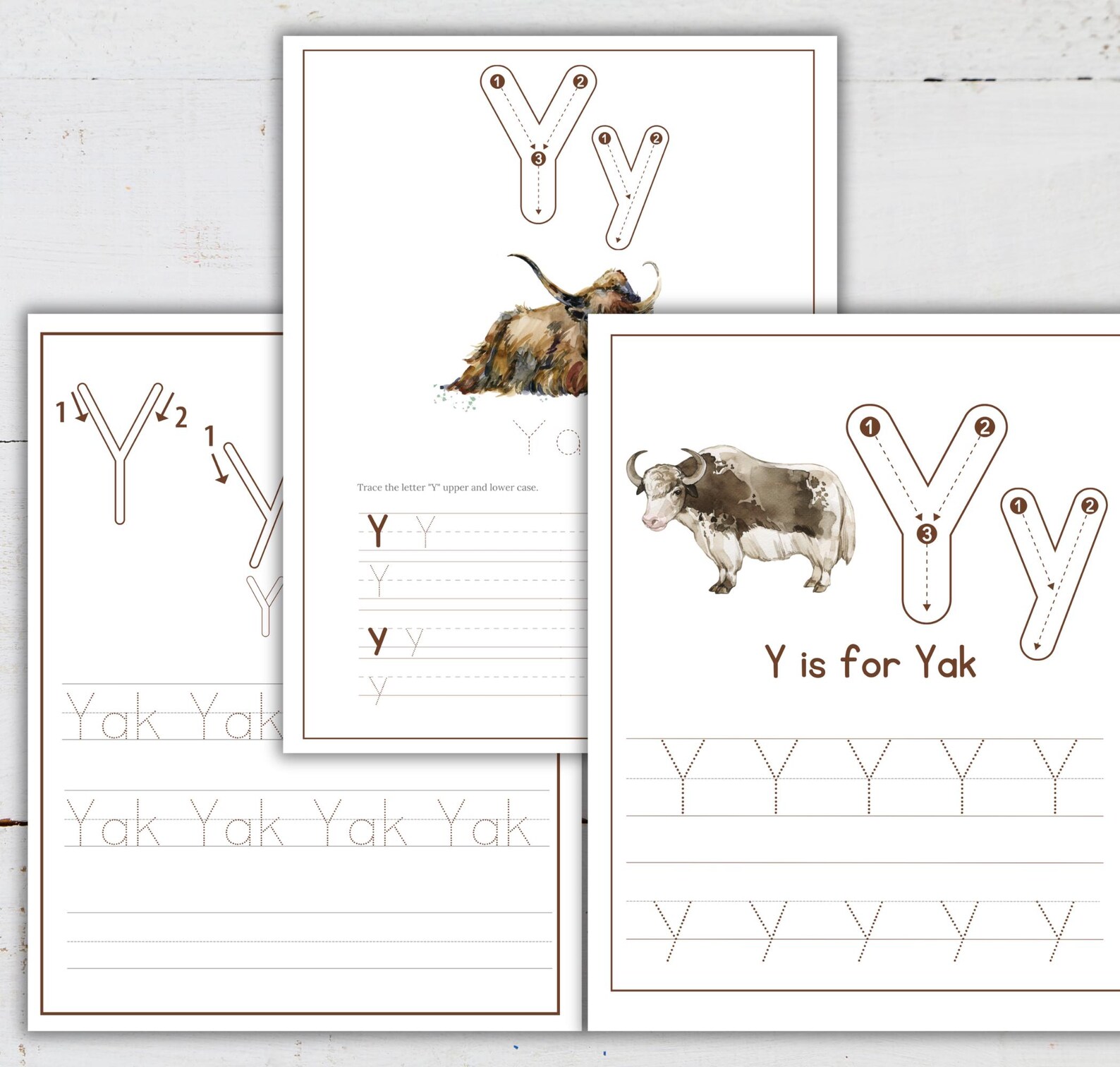 Letter Y Yak Alphabet Learning Printables (digital Download) - Etsy