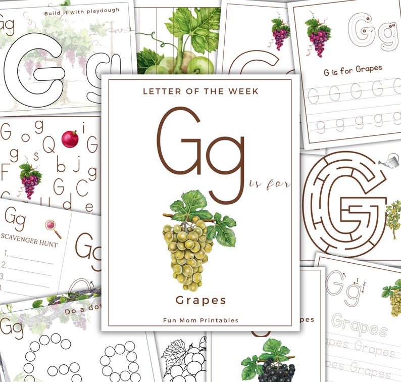 Letter G is for Grapes Printable: Alphabet Learning Activities (instant ...