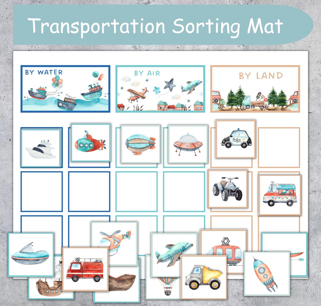 TRANSPORTATION Sorting Mat. Transport Means Preschool and Kindergarten ...