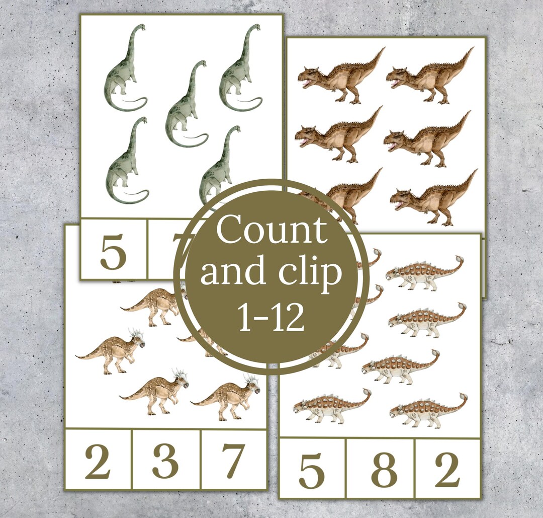 Dinosaurs Count and Clip Cards, 1 to 12 Counting, Toddler Preschool ...