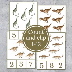Dinosaurs Count and Clip Cards, 1 to 12 Counting, Toddler Preschool ...