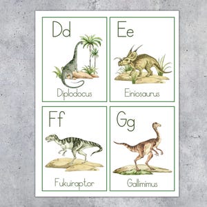 Dinosaur Alphabet Flashcards. Watercolor Letter Cards. Kids Printable ...