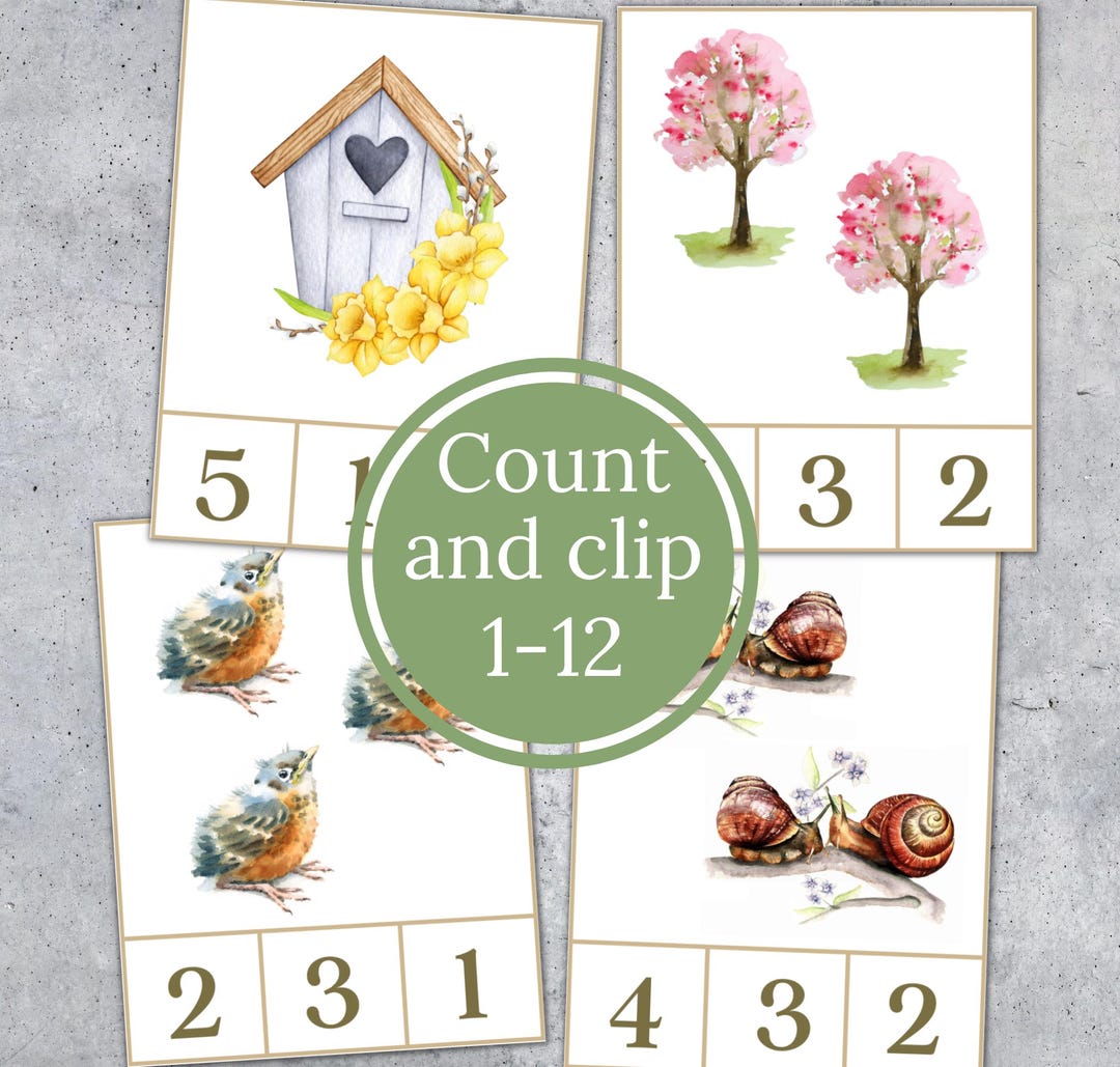 Spring Nature Count and Clip Cards, 1 to 12 Counting, Toddler Preschool ...
