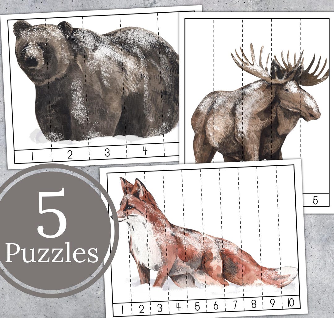 Number Sequence Puzzles Printable, Winter Forest Animals Montessori ...