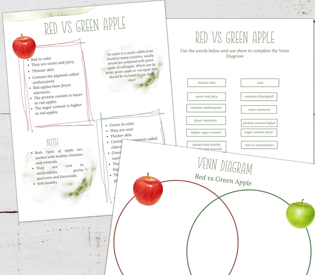 RED Vs GREEN APPLE Venn Diagram Activity, Homeschool, Montessori ...