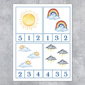 Weather Count and Clip Cards, 1 to 12 Counting, Toddler Preschool ...