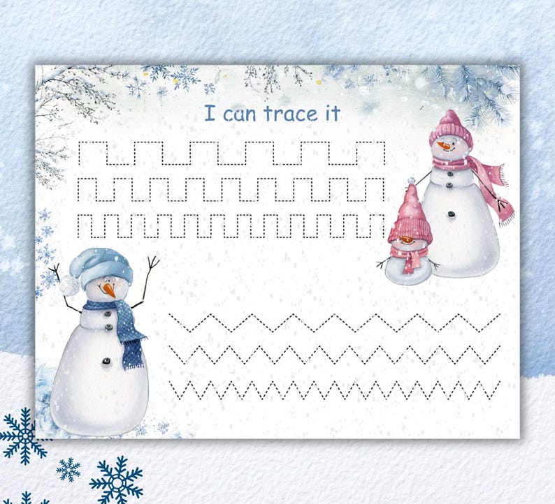 Winter Snowman Tracing Sheets for Kids, Preschool Fine Motor Skills ...
