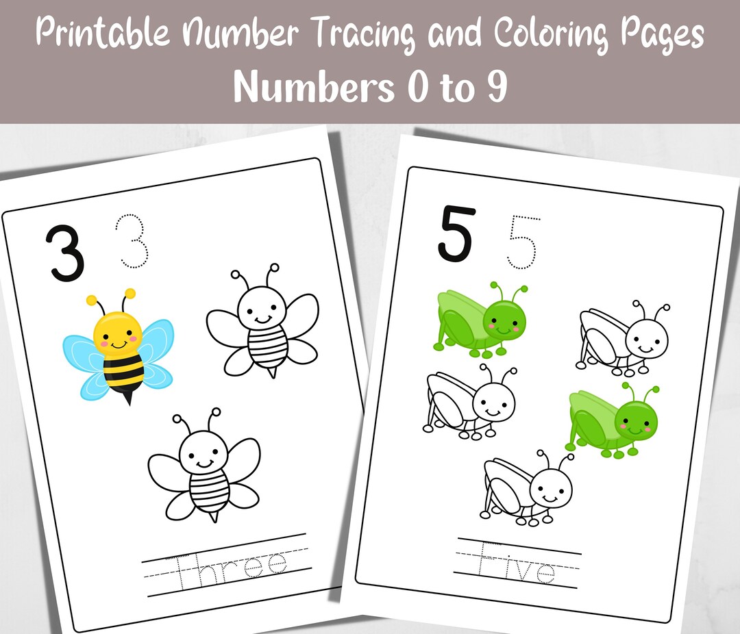 Number Coloring and Tracing Pages 1-10: Kids Worksheets (PDF) - Etsy