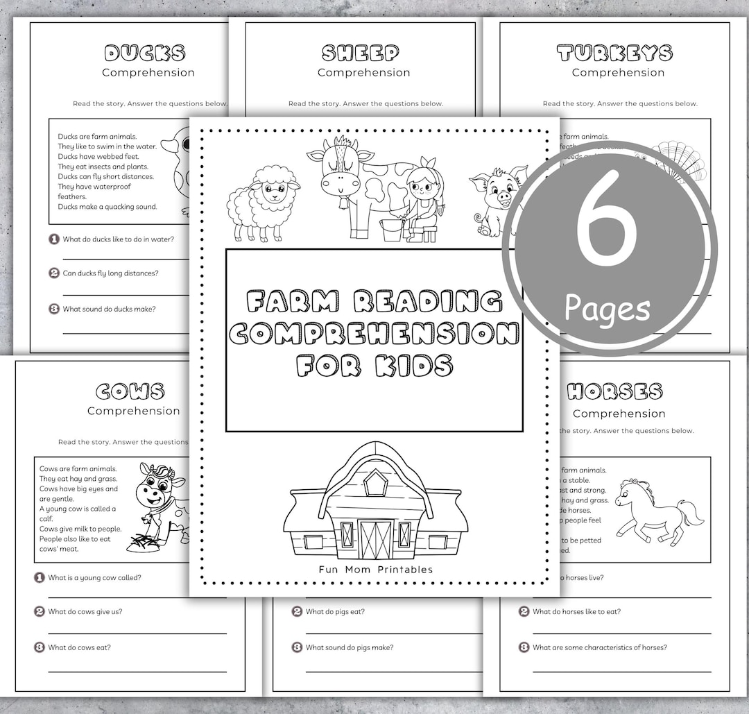 FARM Animals Reading Comprehension Worksheets for Kindergartners | 1st ...