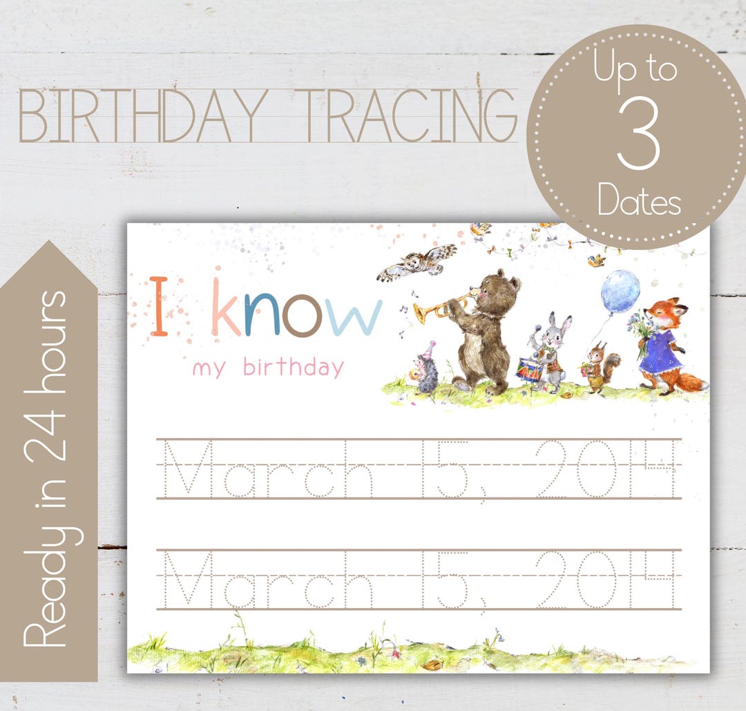 Personalized Birthday Tracing Practice, Birthday Writing Worksheet ...