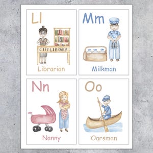 OCCUPATIONS Alphabet Flashcards. Watercolor Letter Cards. Kids ...