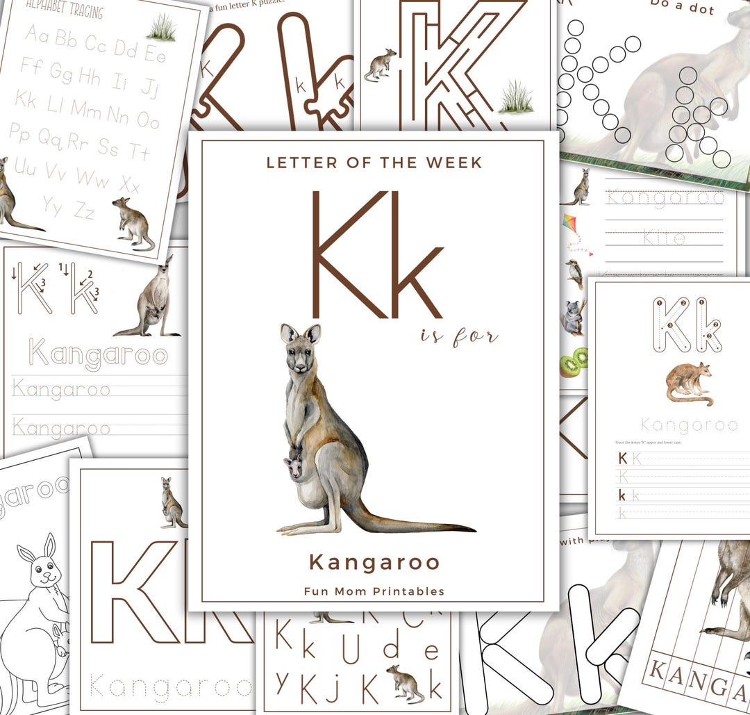 Letter K Kangaroo Learning Activities: Alphabet Printable (instant ...