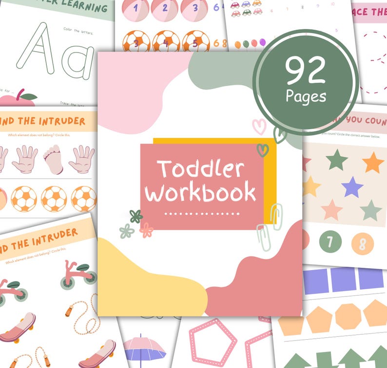 Toddler Learning Workbook: 93-page Preschool Tracing, Letters, Numbers ...