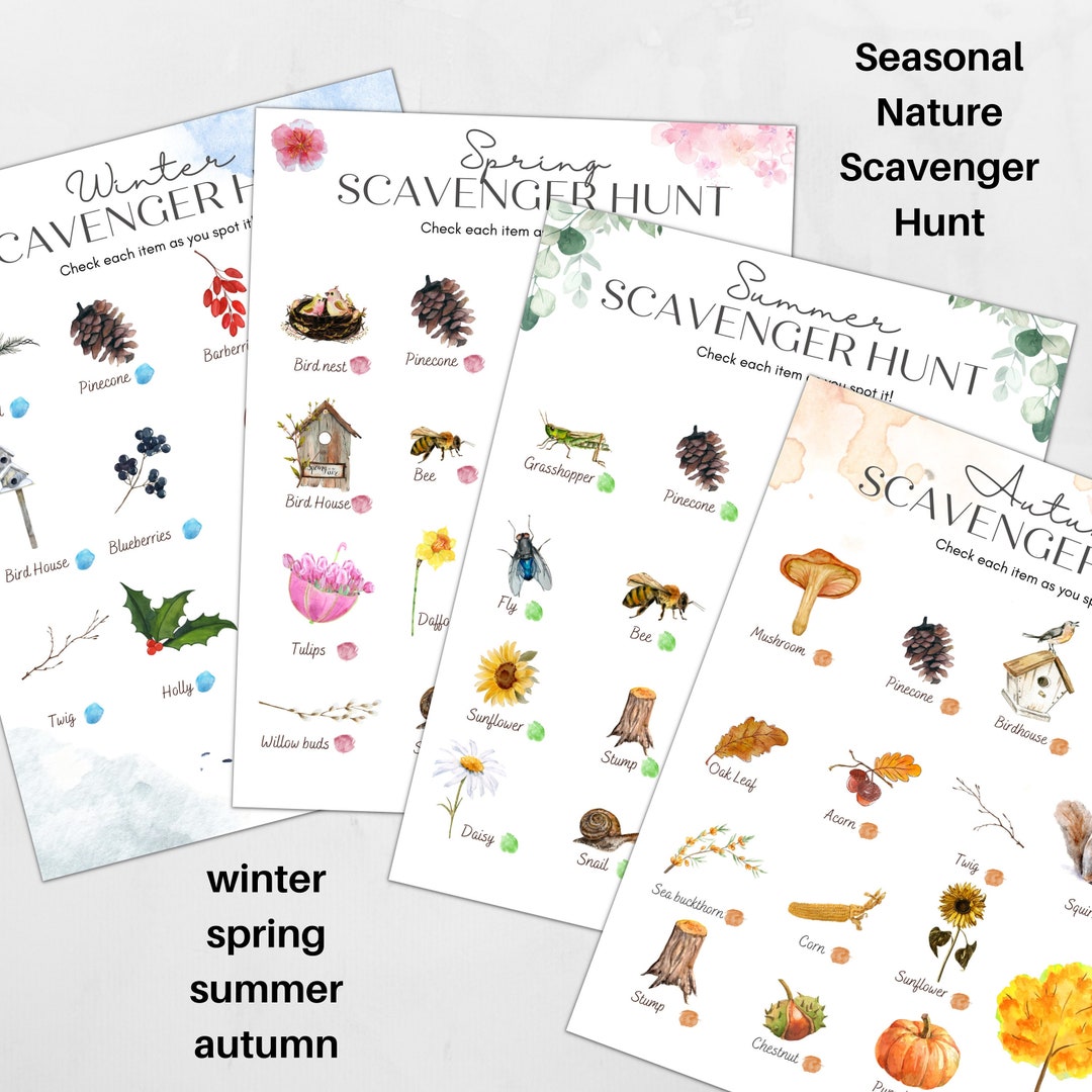 Seasonal Nature Scavenger Hunt, Outdoor Winter, Spring, Summer and ...