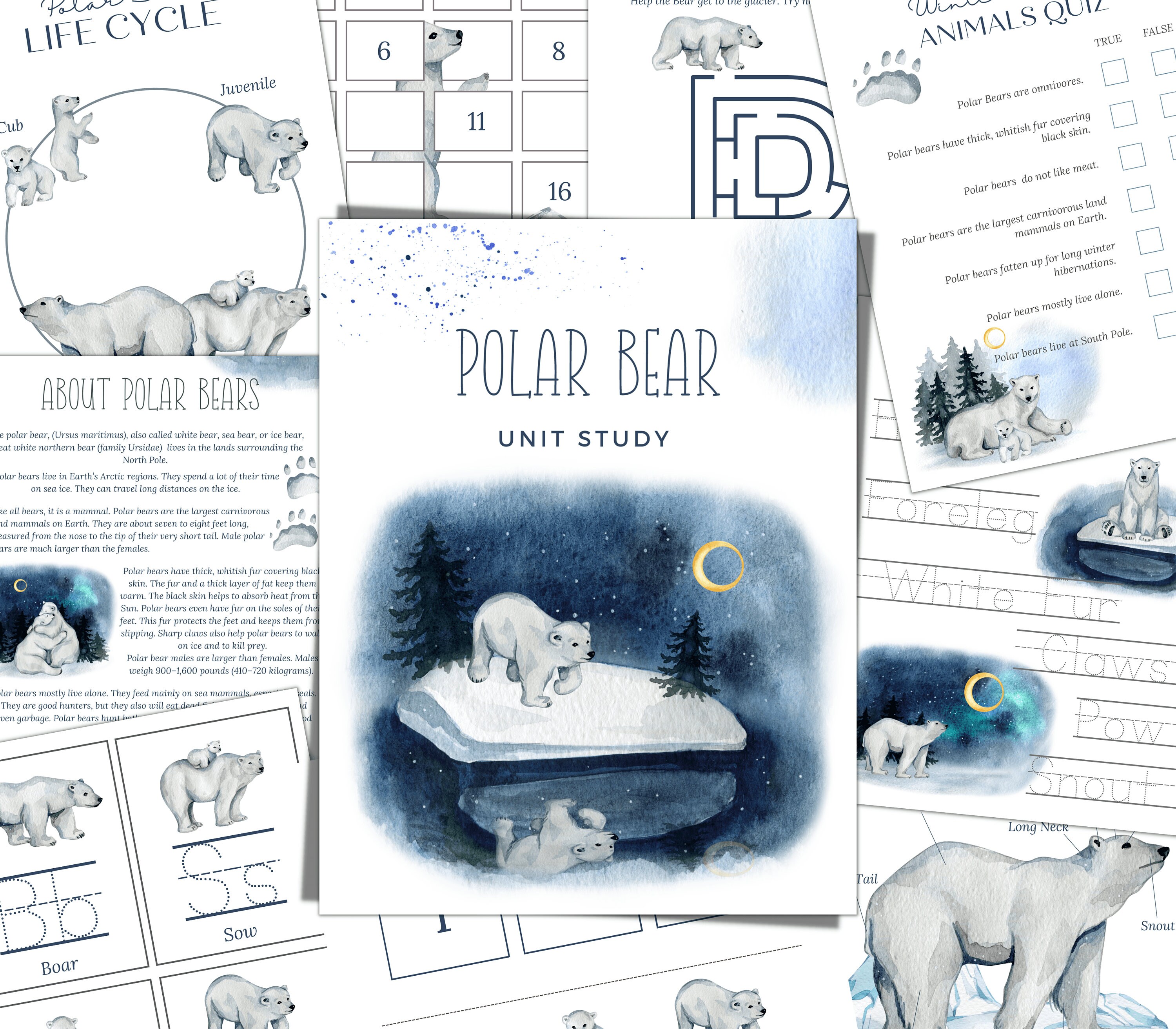 Earth Poles Unit Study Bundle: Antarctic Animals, Polar Bear (printable ...