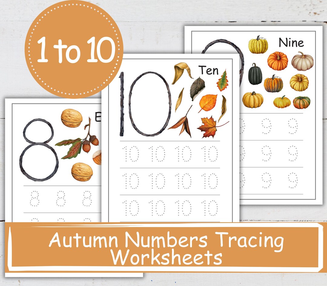 AUTUMN Numbers Tracing Pages for Kids - 1-10 Tracing Pages - Numbers ...
