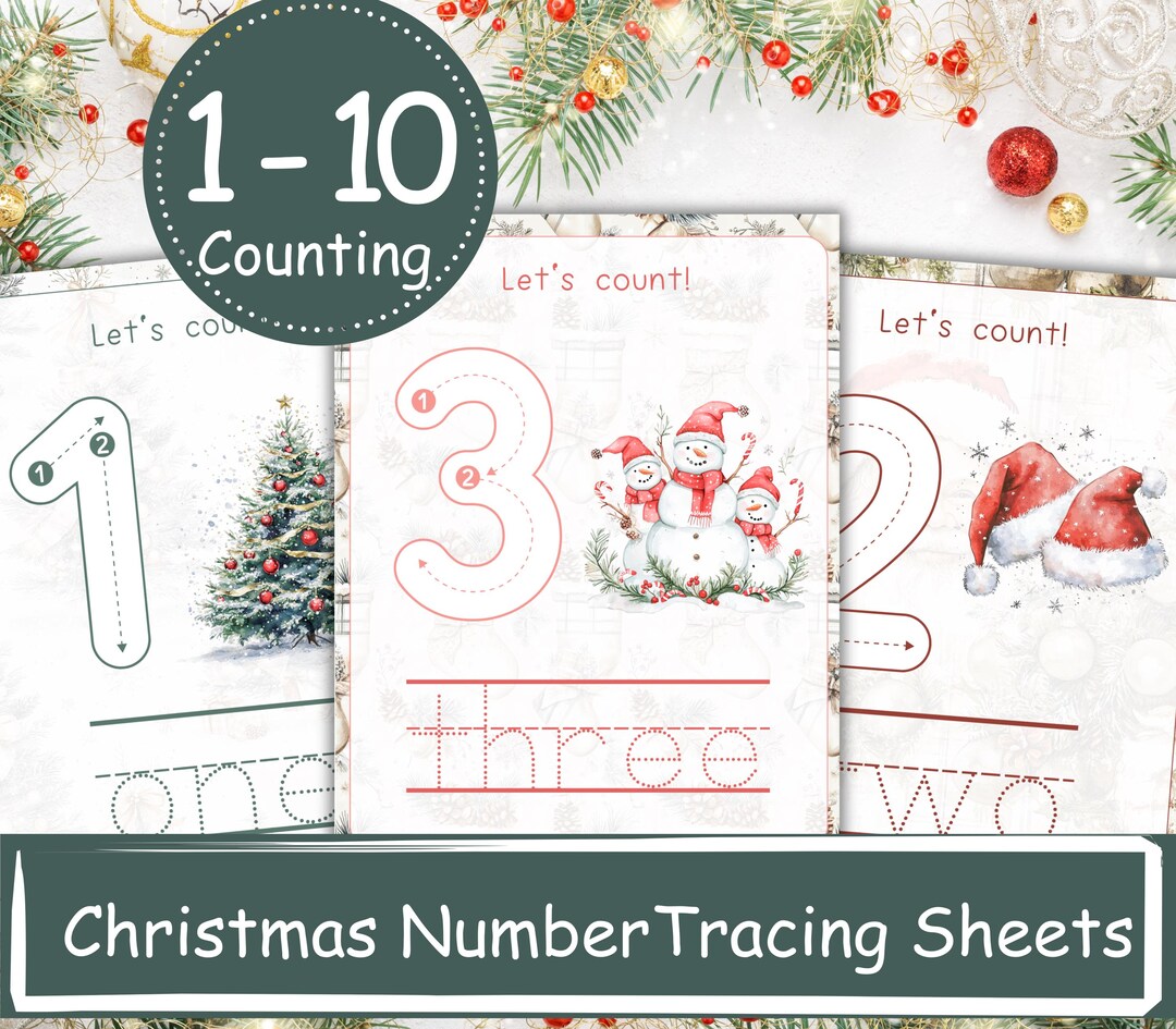 CHRISTMAS Numbers Tracing Pages for Kids - 1-10 Tracing Pages - Numbers ...