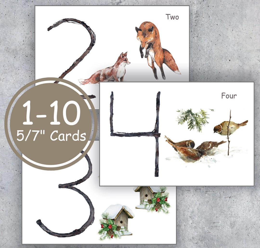 WINTER NATURE Counting Flashcards, 1 to 10 Counting, Toddler Preschool ...