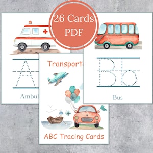 TRANSPORT Alphabet Tracing Cards. Watercolor Letter Cards. Kids ...
