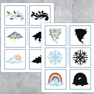 WEATHER Shadow Matching Cards. Toddler Montessori Printable. Instant ...