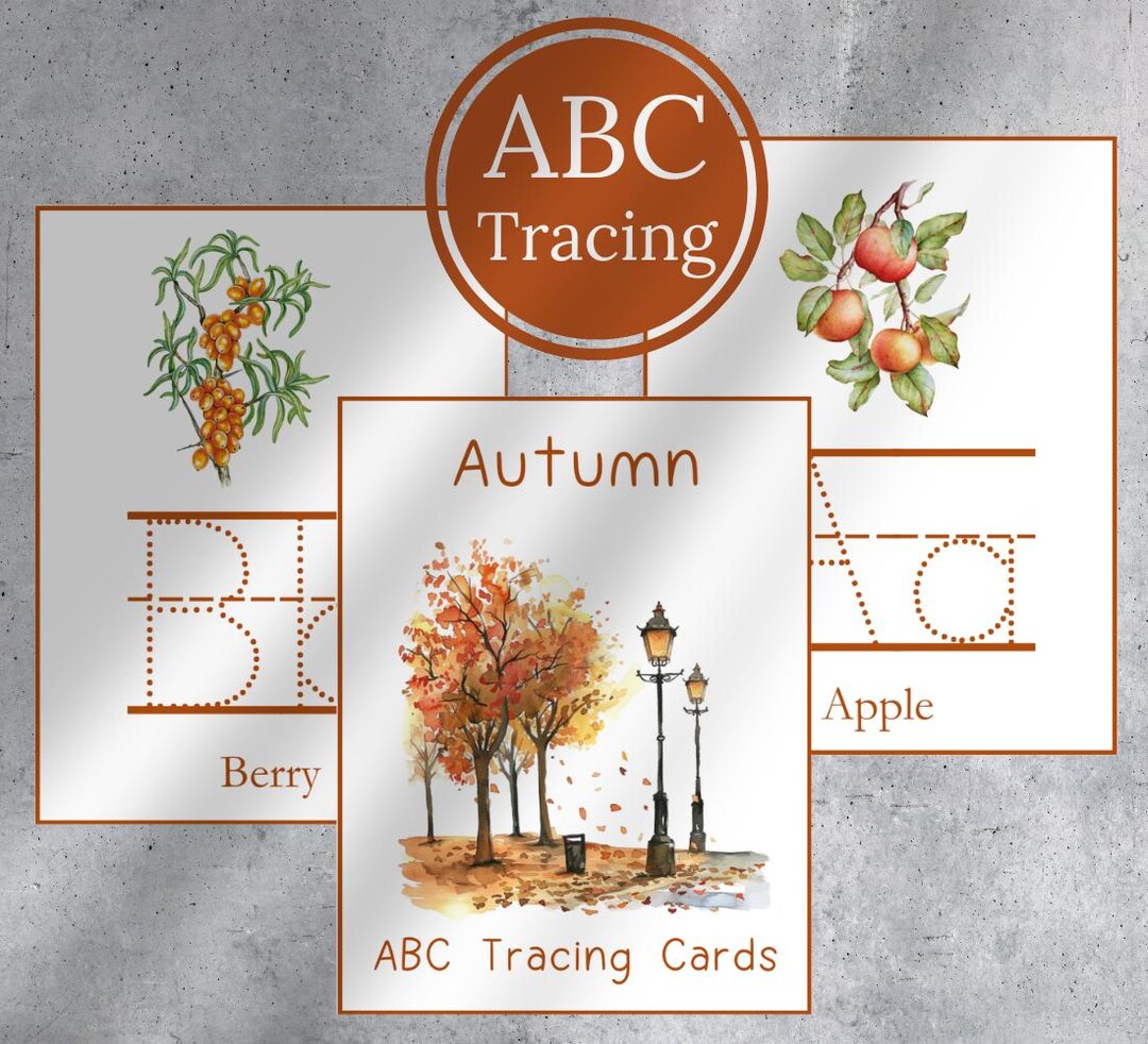 AUTUMN Alphabet Tracing Cards. Watercolor Letter Cards. Kids Printable ...