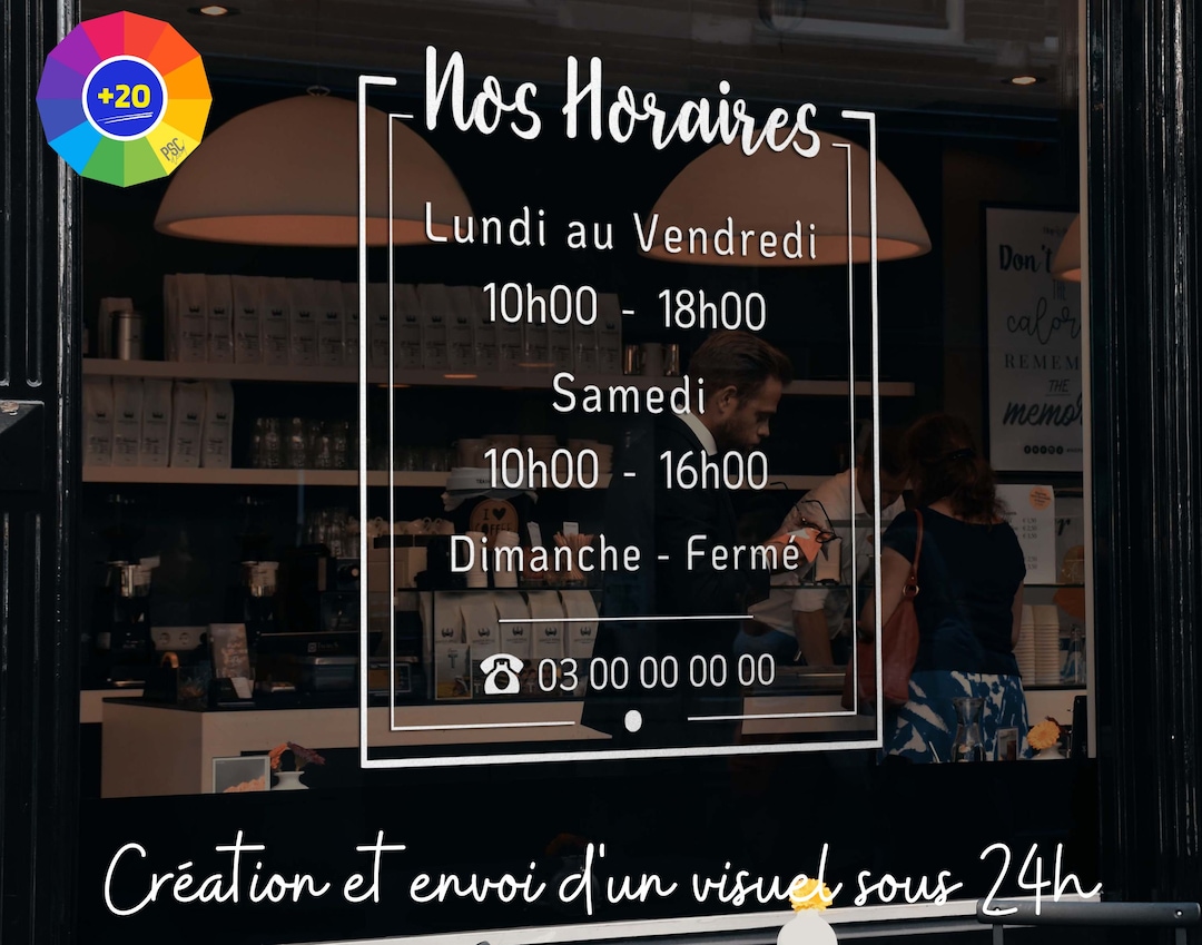 STICKER Horaires Ouverture Magasin - Personnalisation de vitrine de magasin, boutique ou tout ...
