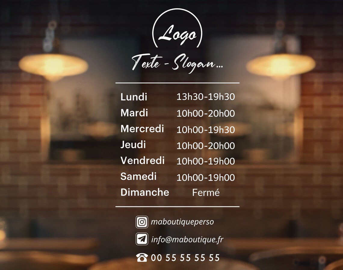 Adhésif Horaires Magasin, Stickers Horaires Ouverture - Vitrophanie ...