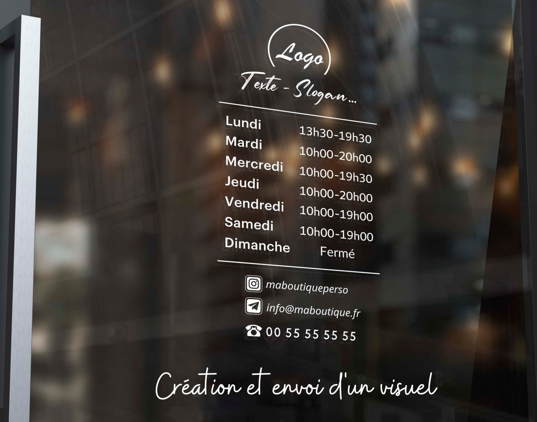 Adhésif Horaires Magasin, Stickers Horaires Ouverture - Vitrophanie ...