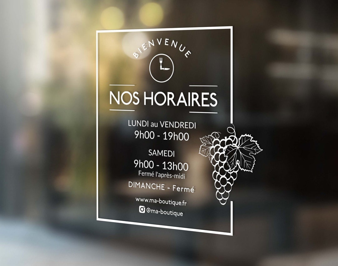 Horaires Ouverture Restaurant Magasin, Stickers, Adhésif Vinyle ...
