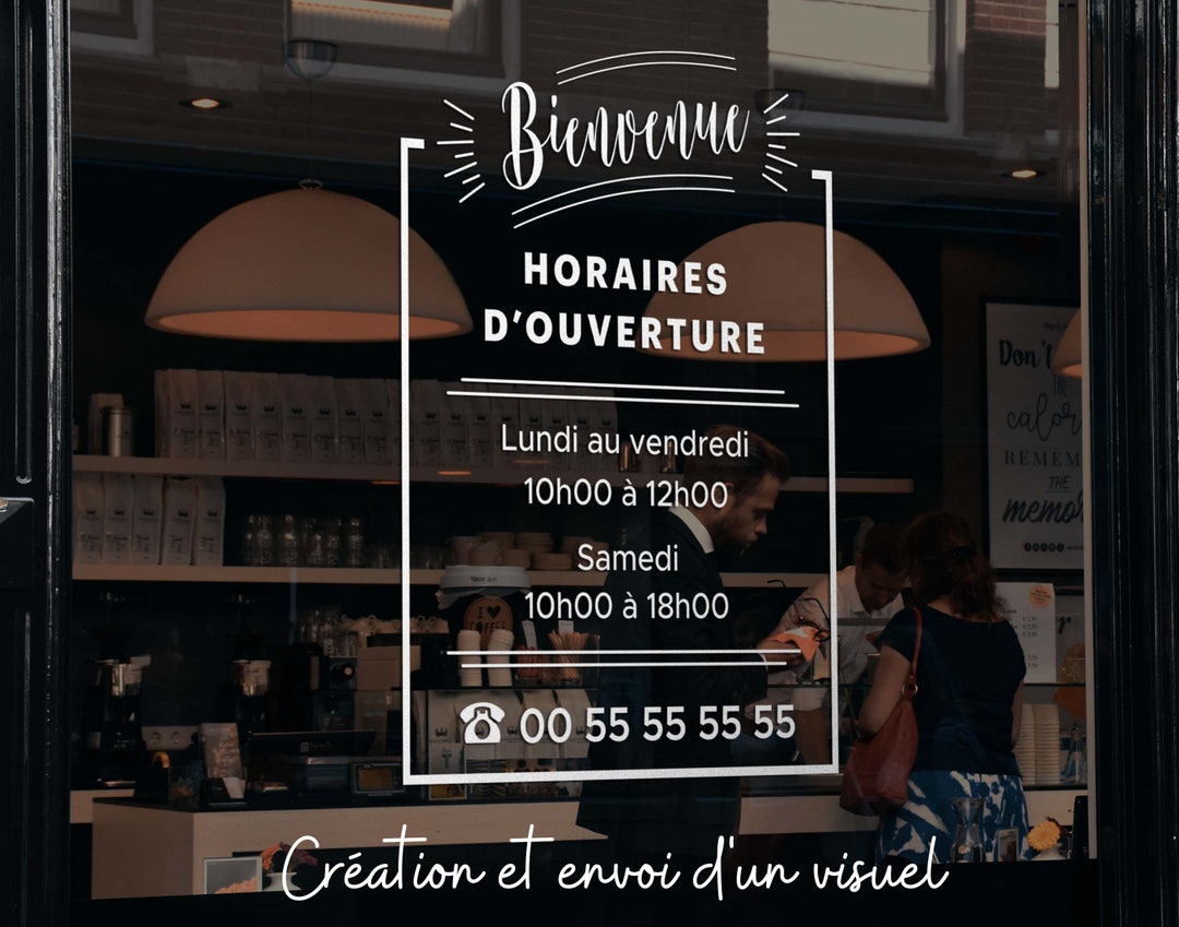 Stickers - Adhésifs Vitrophanie "Horaires d'ouverture" pour vitrine ...