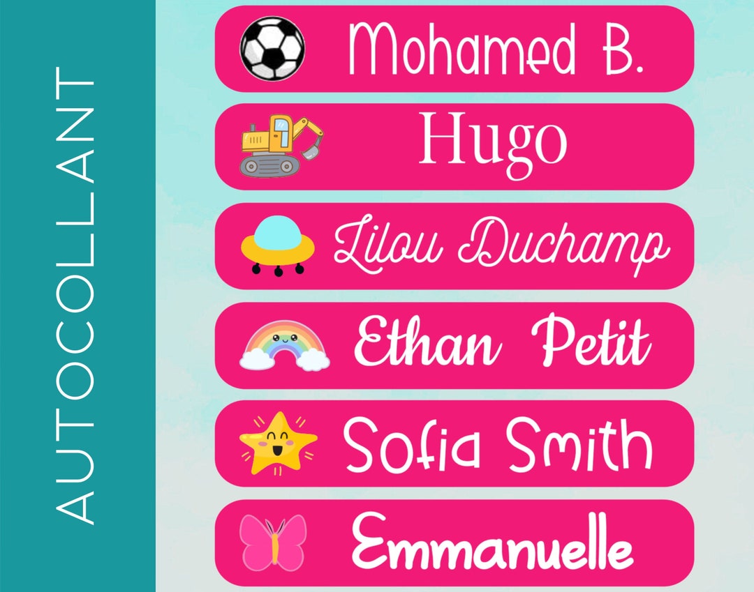 48 Self-adhesive Labels for School, First Name Labels, Waterproof Label ...