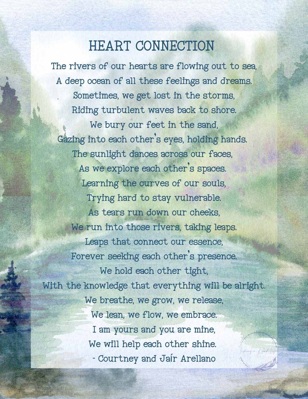 Heart Connections Poetry Print 8x10 and 8.5x11, River and Trees ...