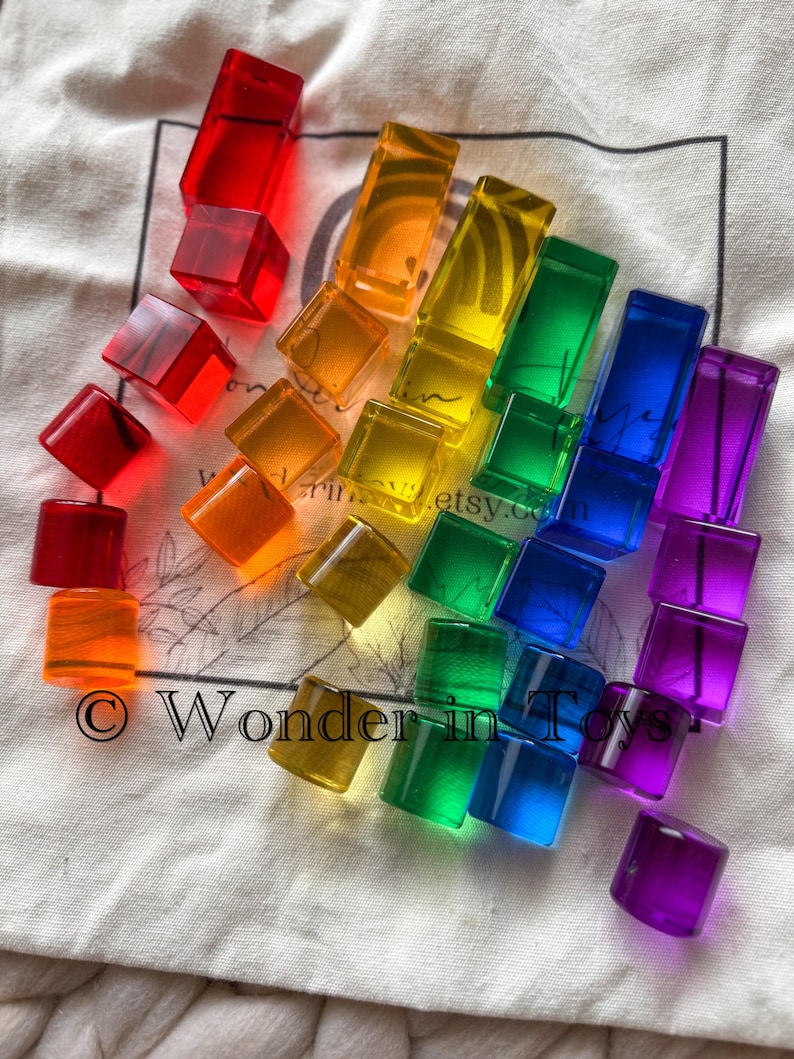 Rainbow Acrylic Cubes Set | Montessori Building Blocks | New Cylinder ...