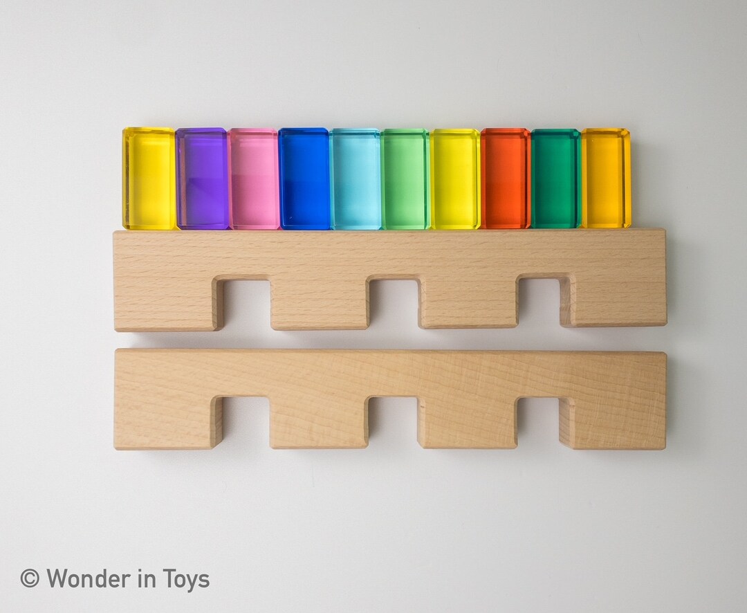 Set of 6 Wooden Toothed E Building Blocks | Castle | Rainbow Acrylic ...